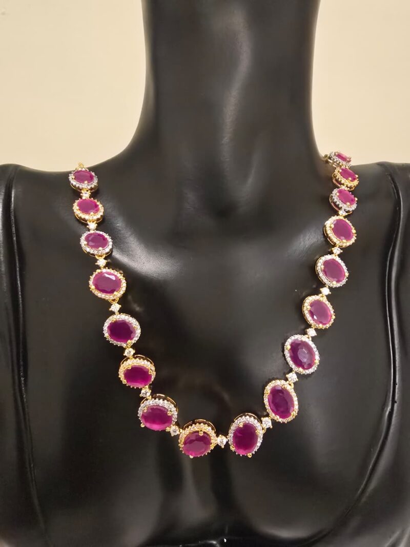 Magenta Glow Oval Stone Necklace Set – JewelByJazz