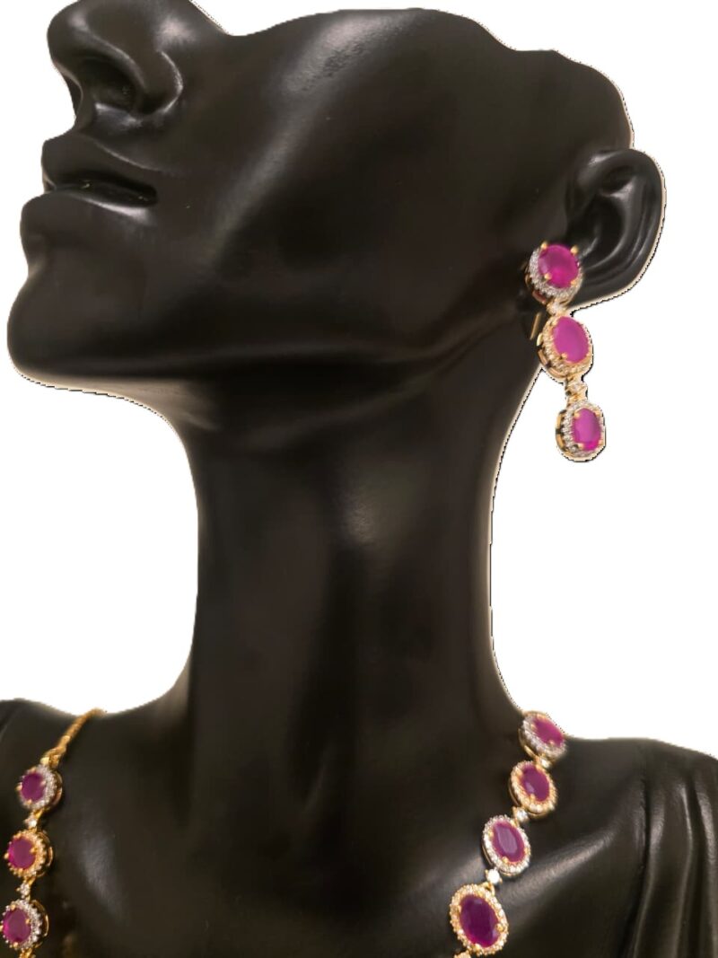 Magenta Glow Oval Stone Necklace Set – JewelByJazz